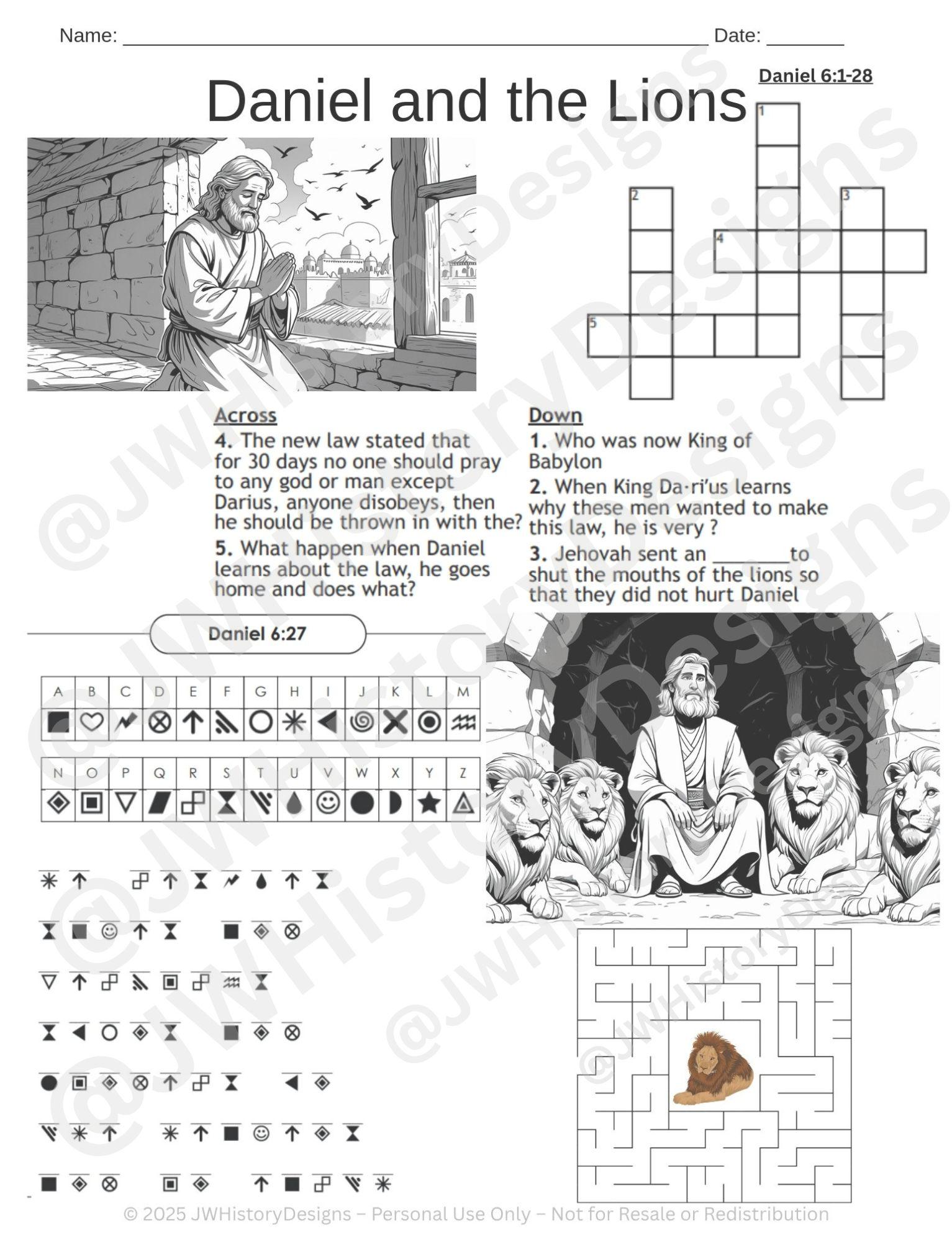 Daniel in the Lions Den Kids and Family Printable – JW Bible History of ...