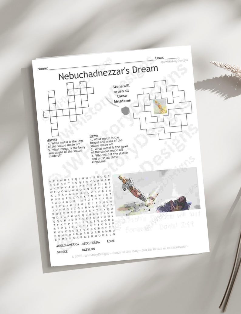 Nebuchadnezzar's Dream – JW Kids Printable Worksheet – Bible History of ...