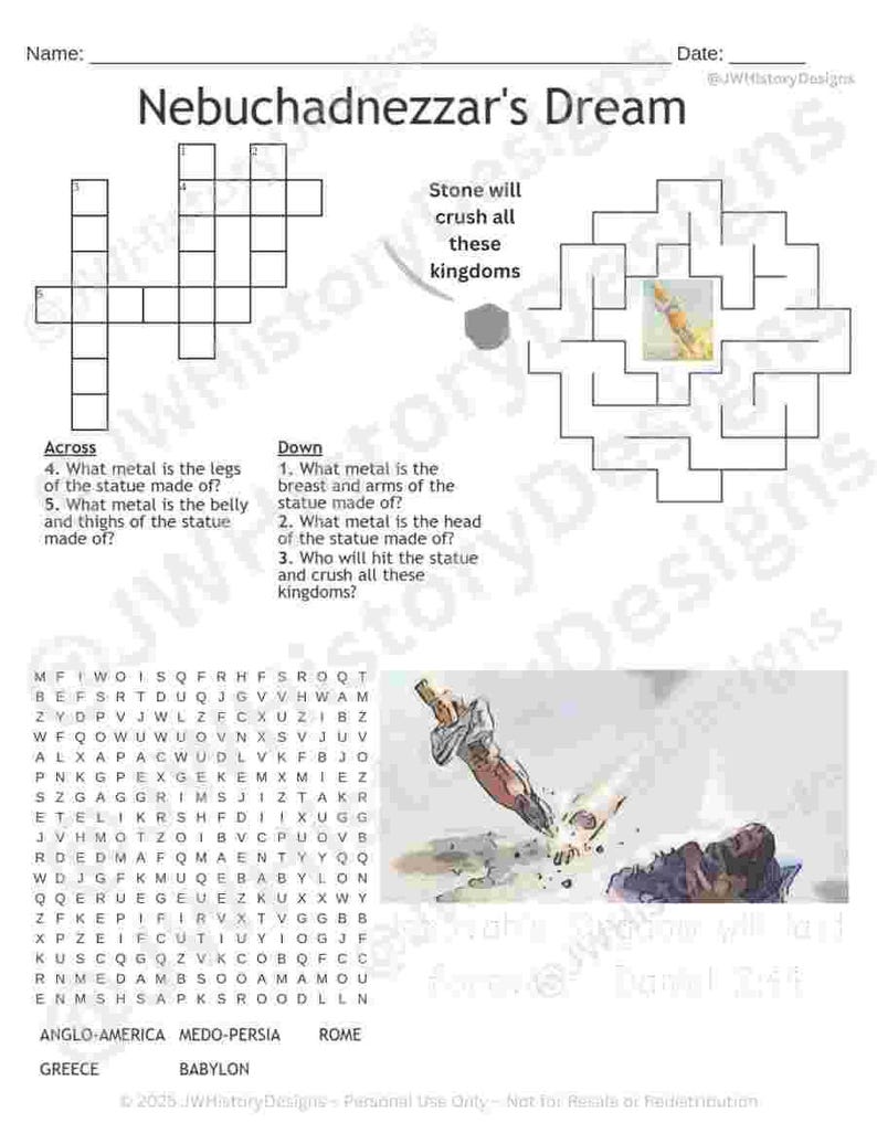 Nebuchadnezzar's Dream – JW Kids Printable Worksheet – Bible History of Babylon – Homeschool ...