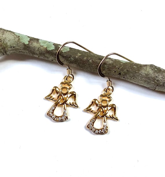 Gold Angel Earrings Angel Earrings Christmas Earrings Etsy