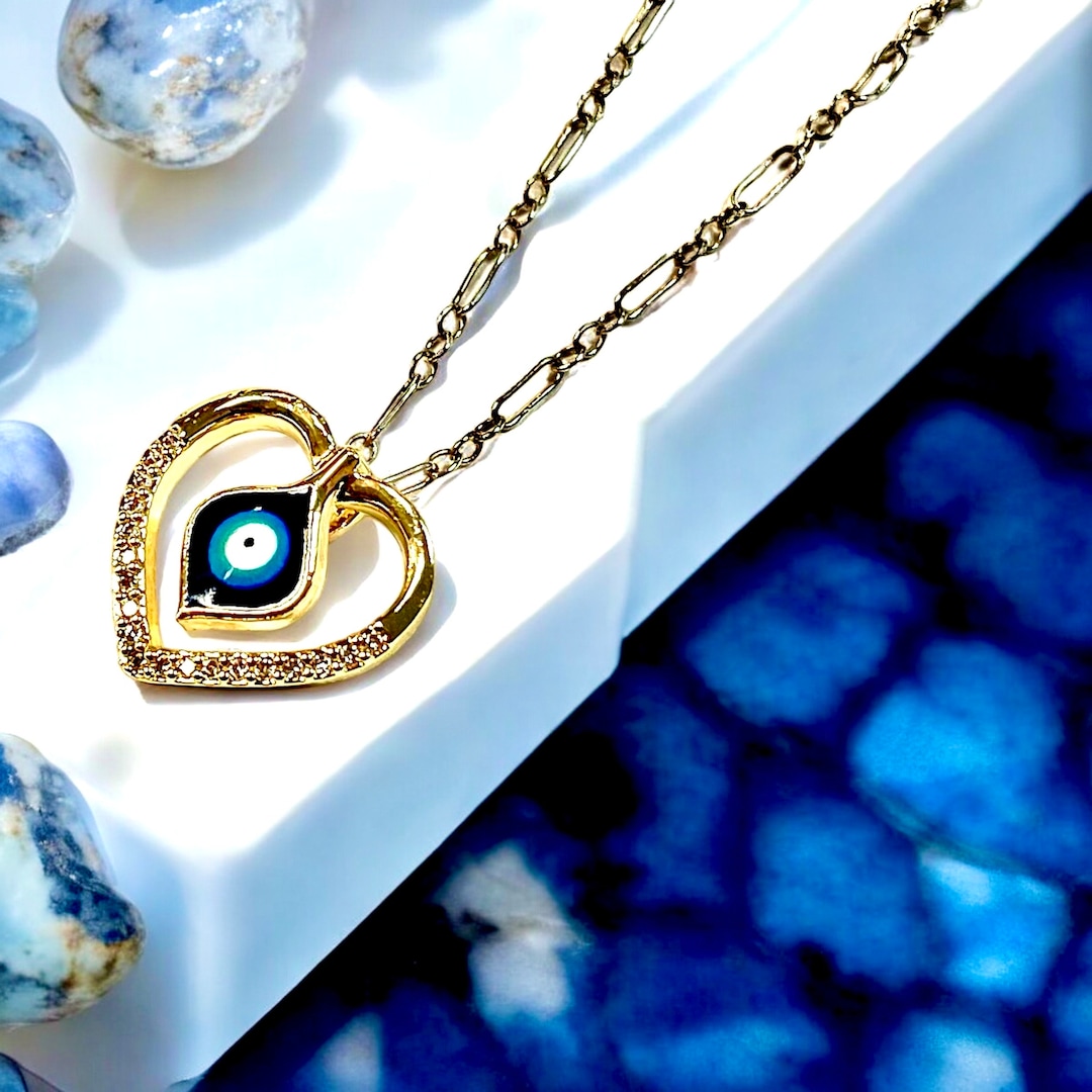 Gold Evil Eye Necklace • Protection Necklace• Evil Eye Pendant ...