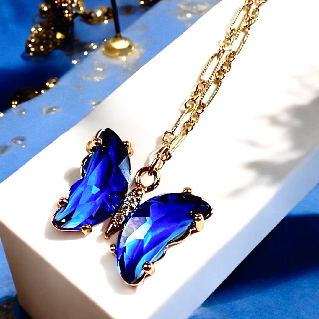 Dainty Butterfly Necklace • Blue Crystal Butterfly Necklace ...