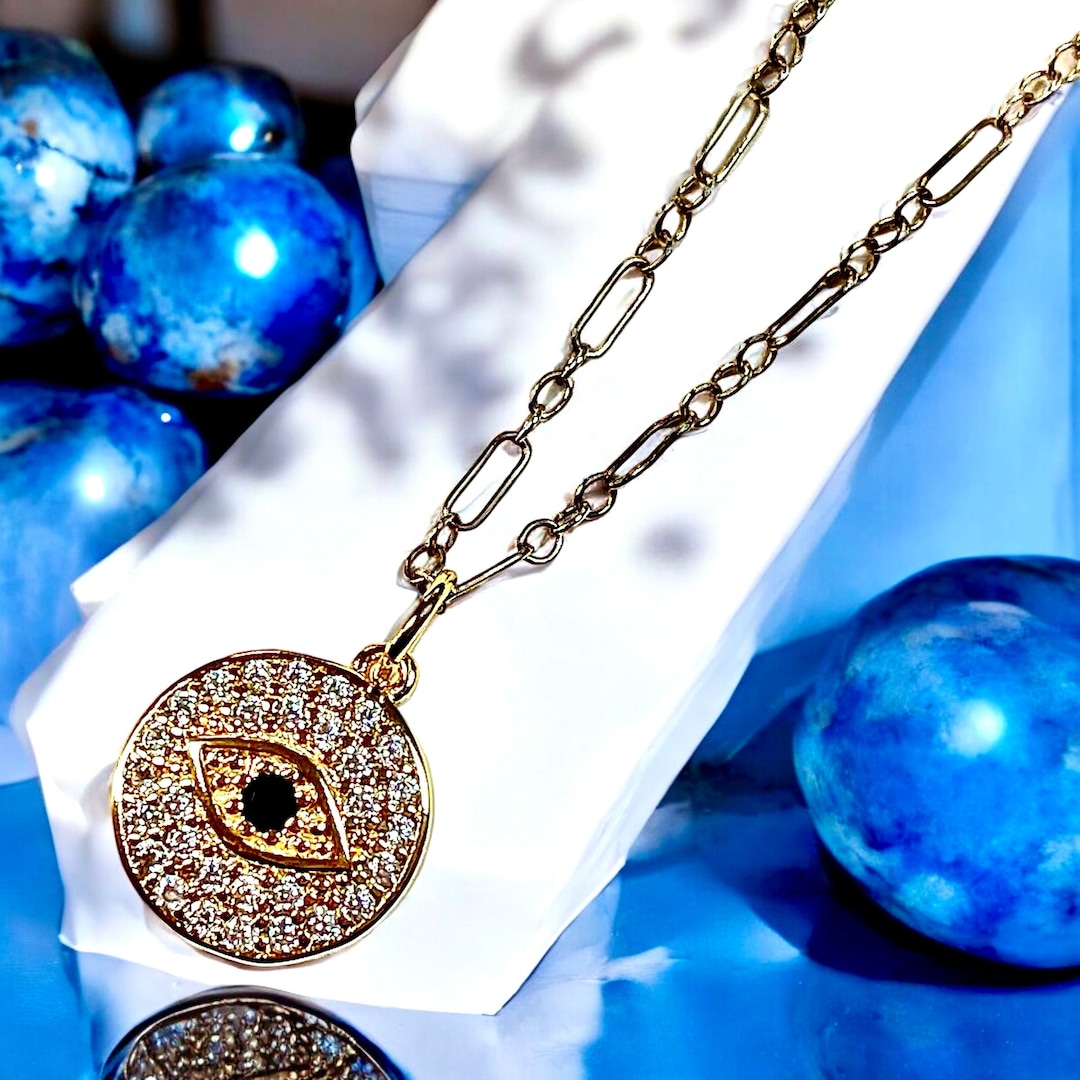 Gold Evil Eye Necklace • Protection Necklace • Evil Eye Pendant ...