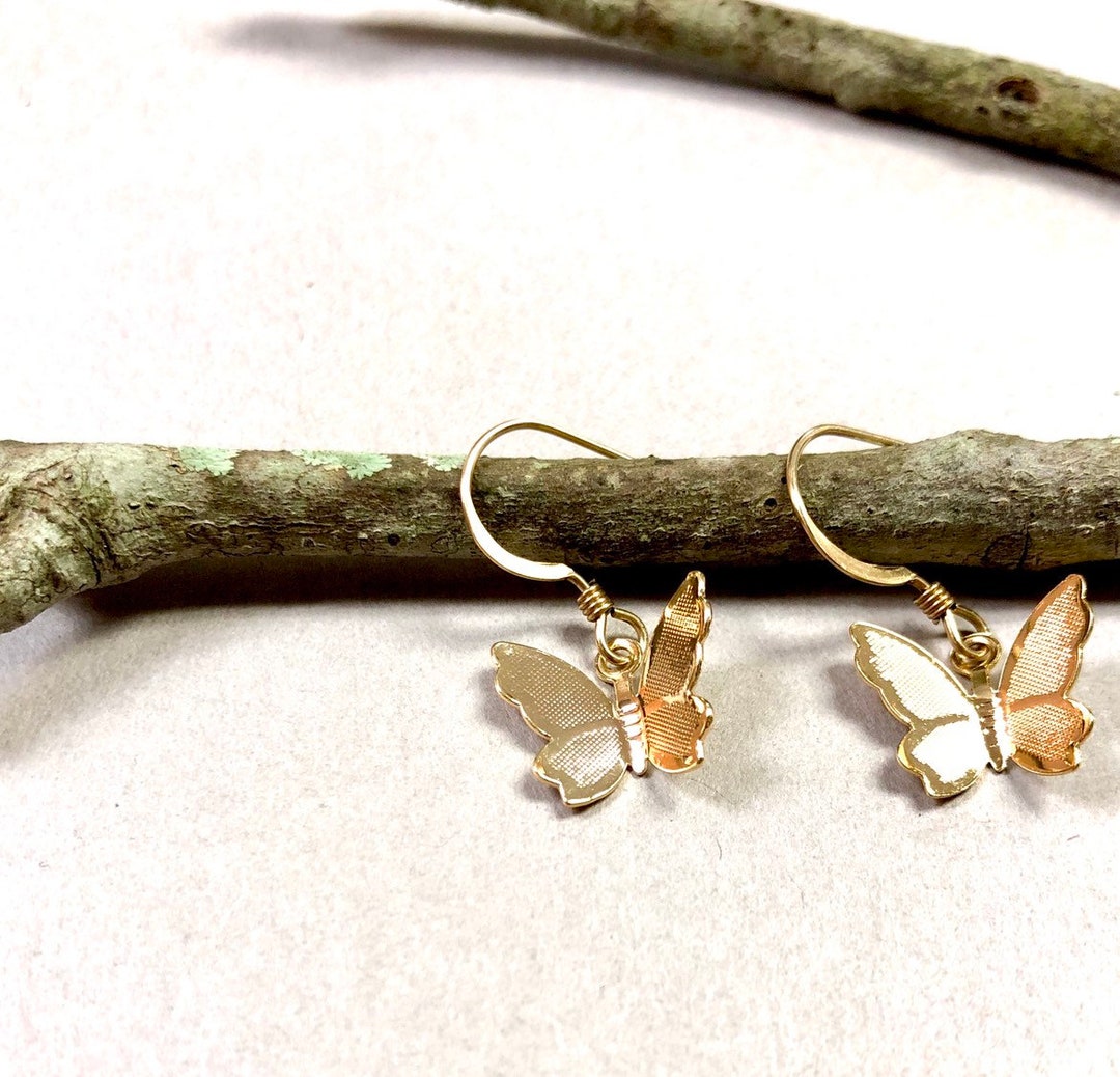 Dainty Gold Butterfly Earrings, Small Butterfly Dangle Earrings ...