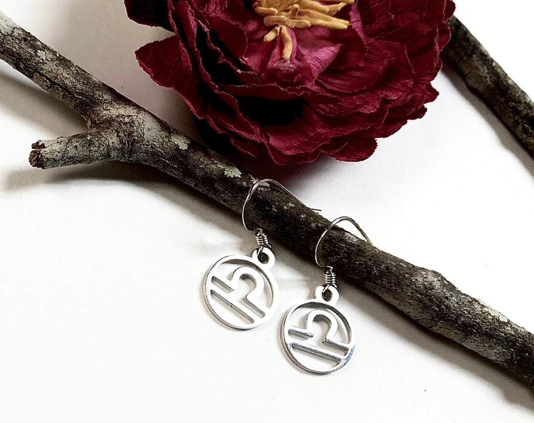 Silver Libra Zodiac Earrings, Libra Earrings, Zodiac Earrings, Dainty ...