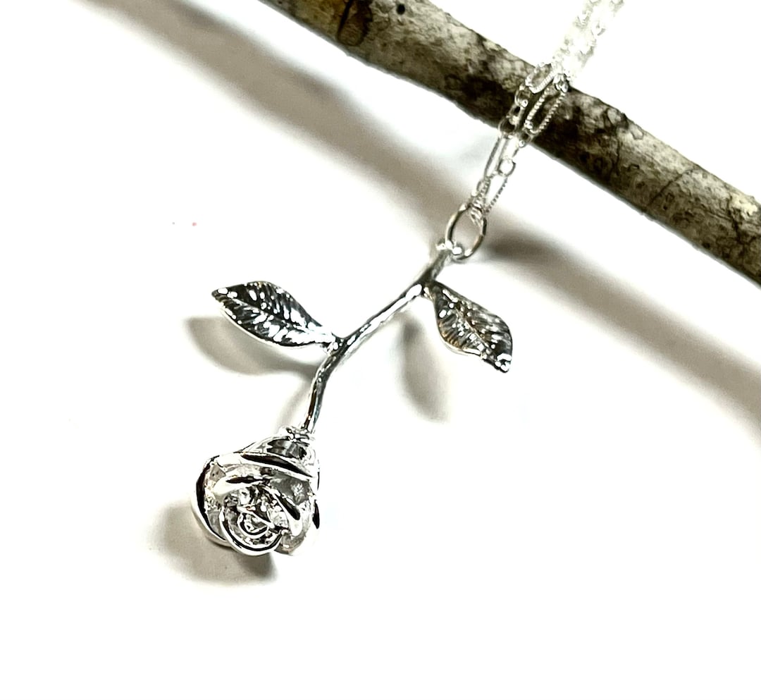 Silver Rose Necklace, Rose Necklace , Flower Necklace, Rose Jewelry ...