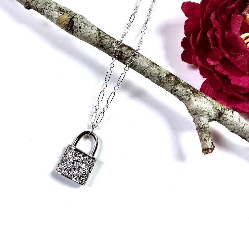 Dainty Silver Lock Necklace Small Lock Necklace Lock | Etsy
