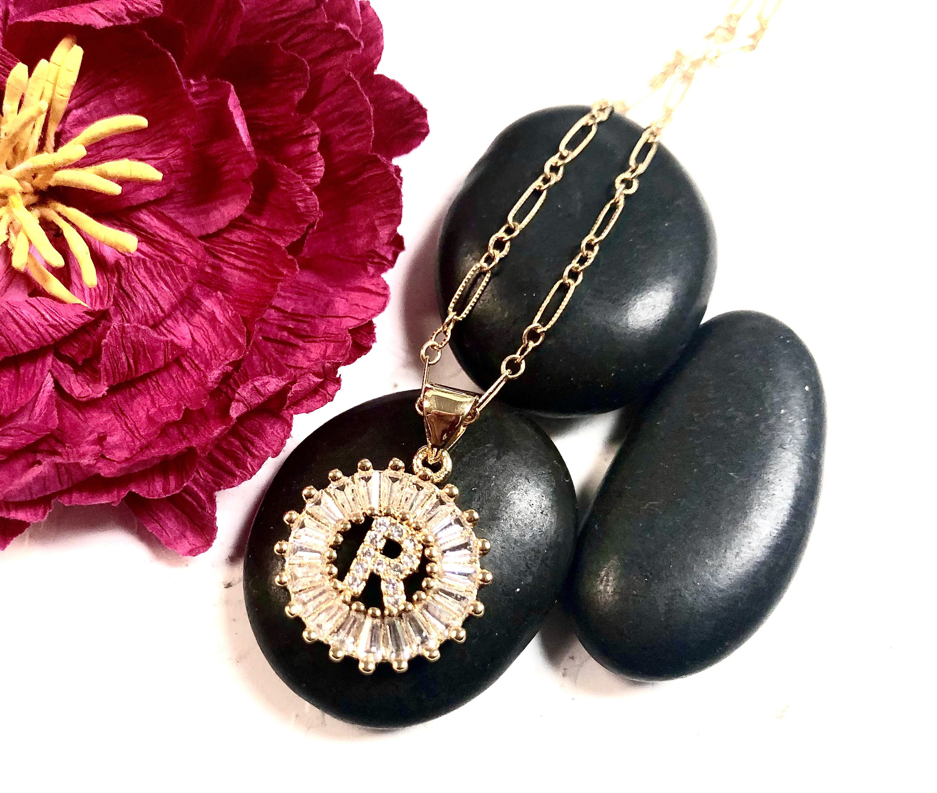 Collar R inicial de oro collar R inicial collar de letra R | Etsy