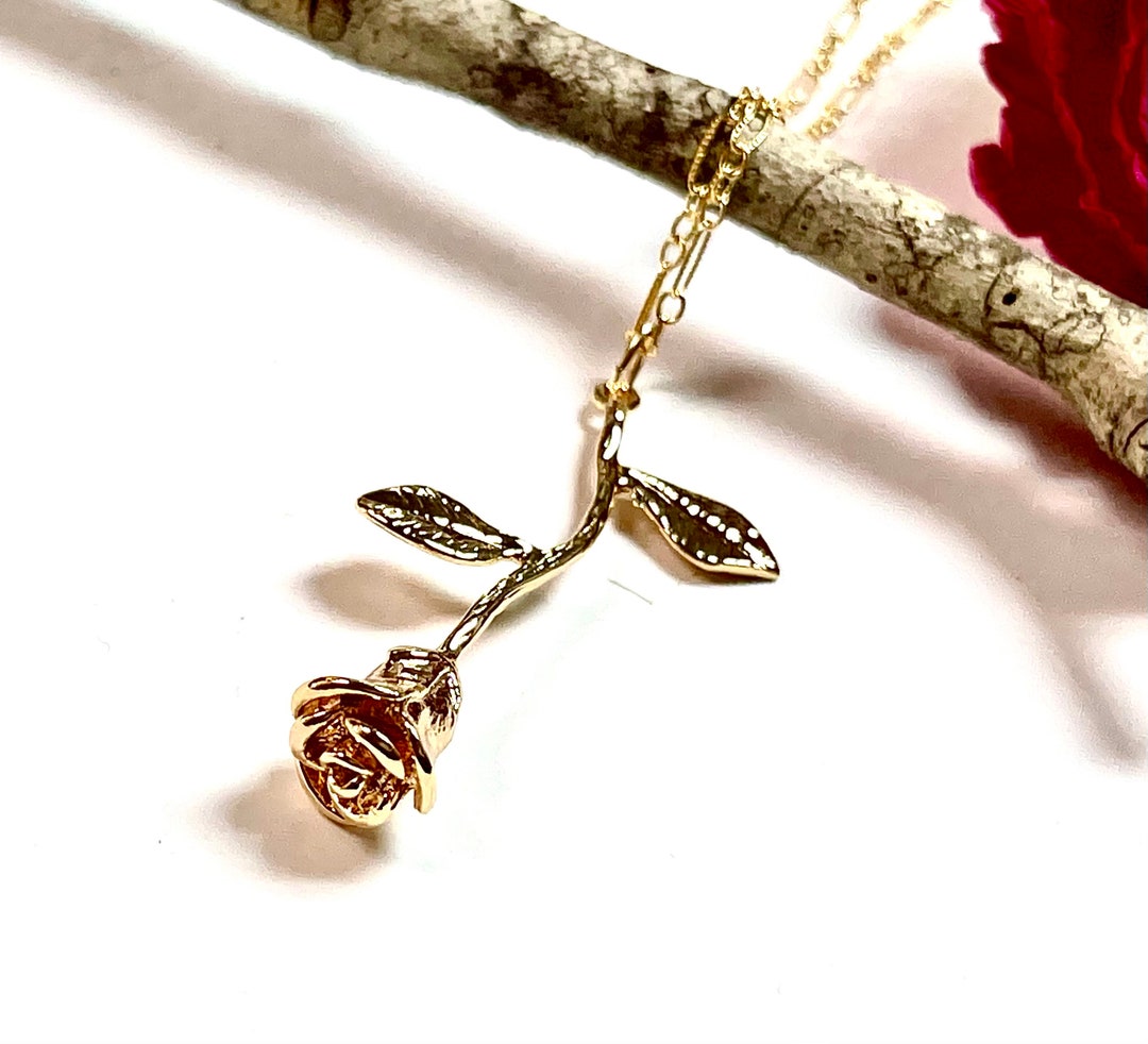 Gold Rose Necklace, Rose Necklace , Flower Necklace, Rose Jewelry ...