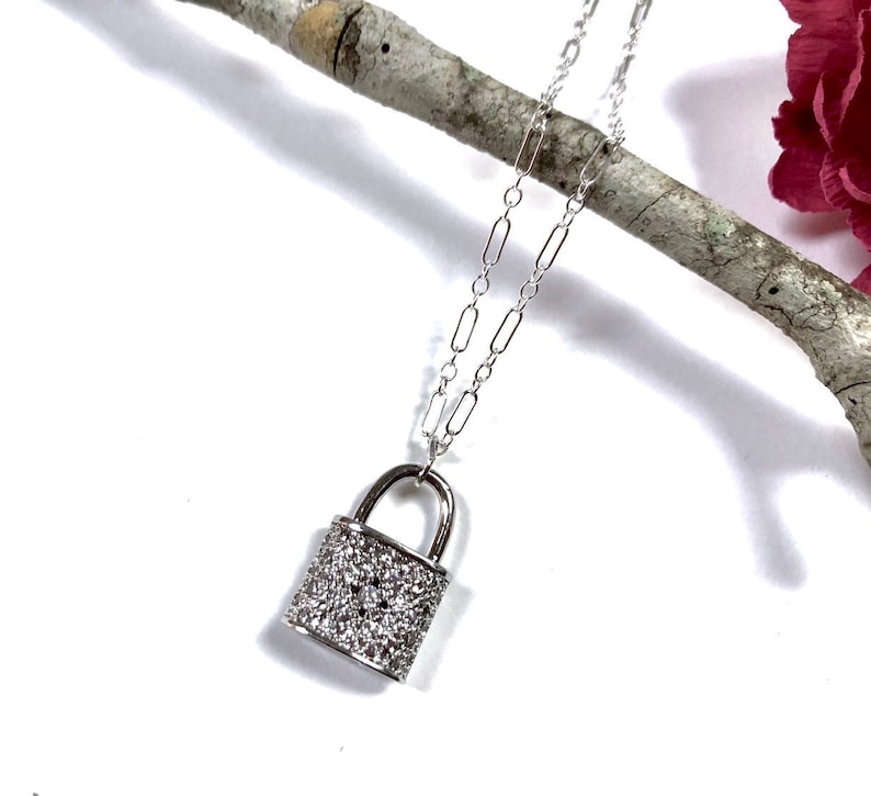 Dainty Silver Lock Necklace Small Lock Necklace Lock | Etsy