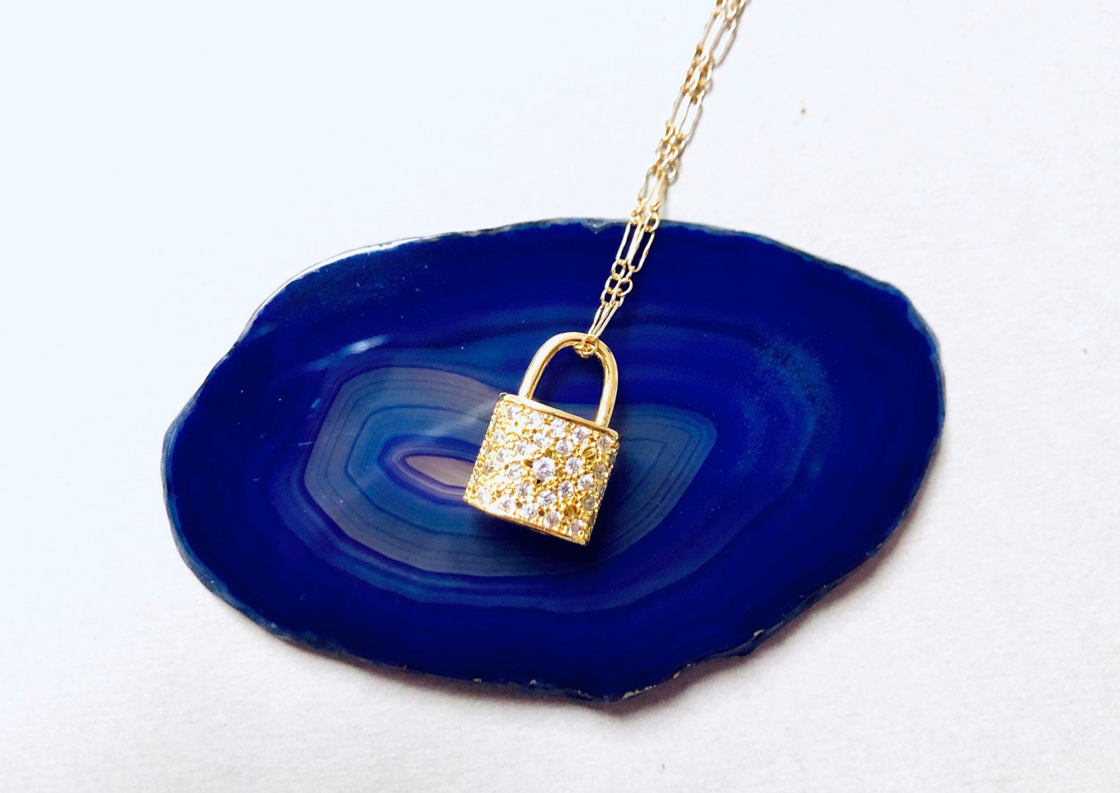 Dainty Gold Lock Necklace, Small Lock Necklace, Lock Layering Necklace ...