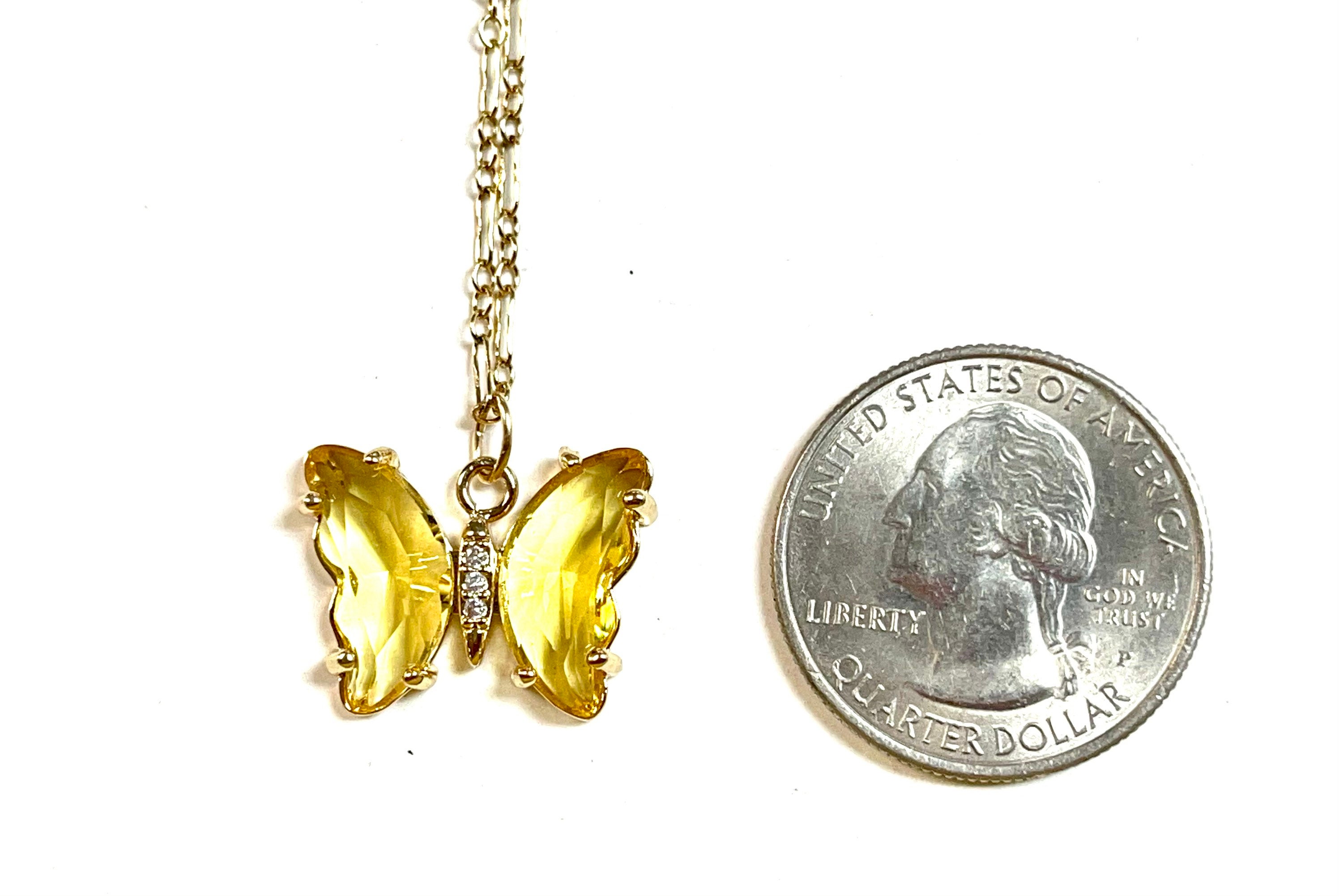 Dainty Butterfly Necklace Yellow Crystal Butterfly Necklace | Etsy