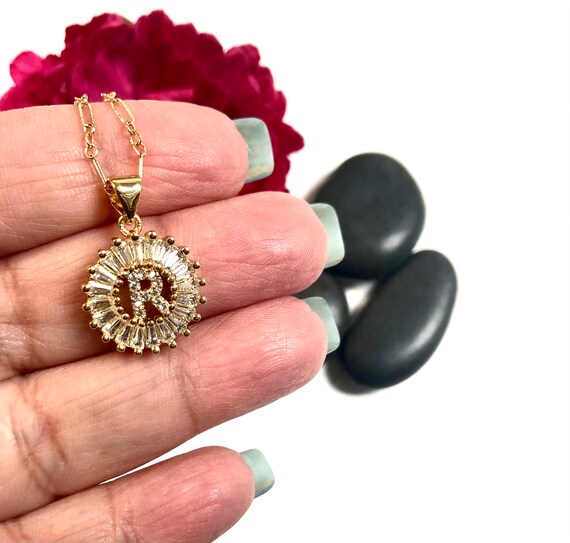 Collar R inicial de oro collar R inicial collar de letra R | Etsy