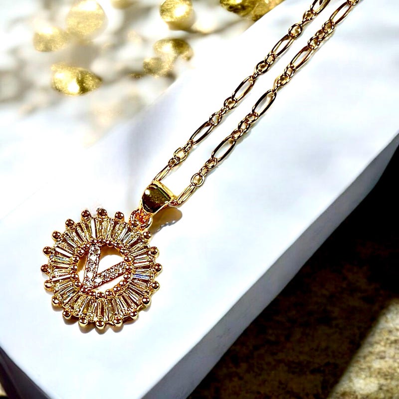 Letter V Necklace - Etsy