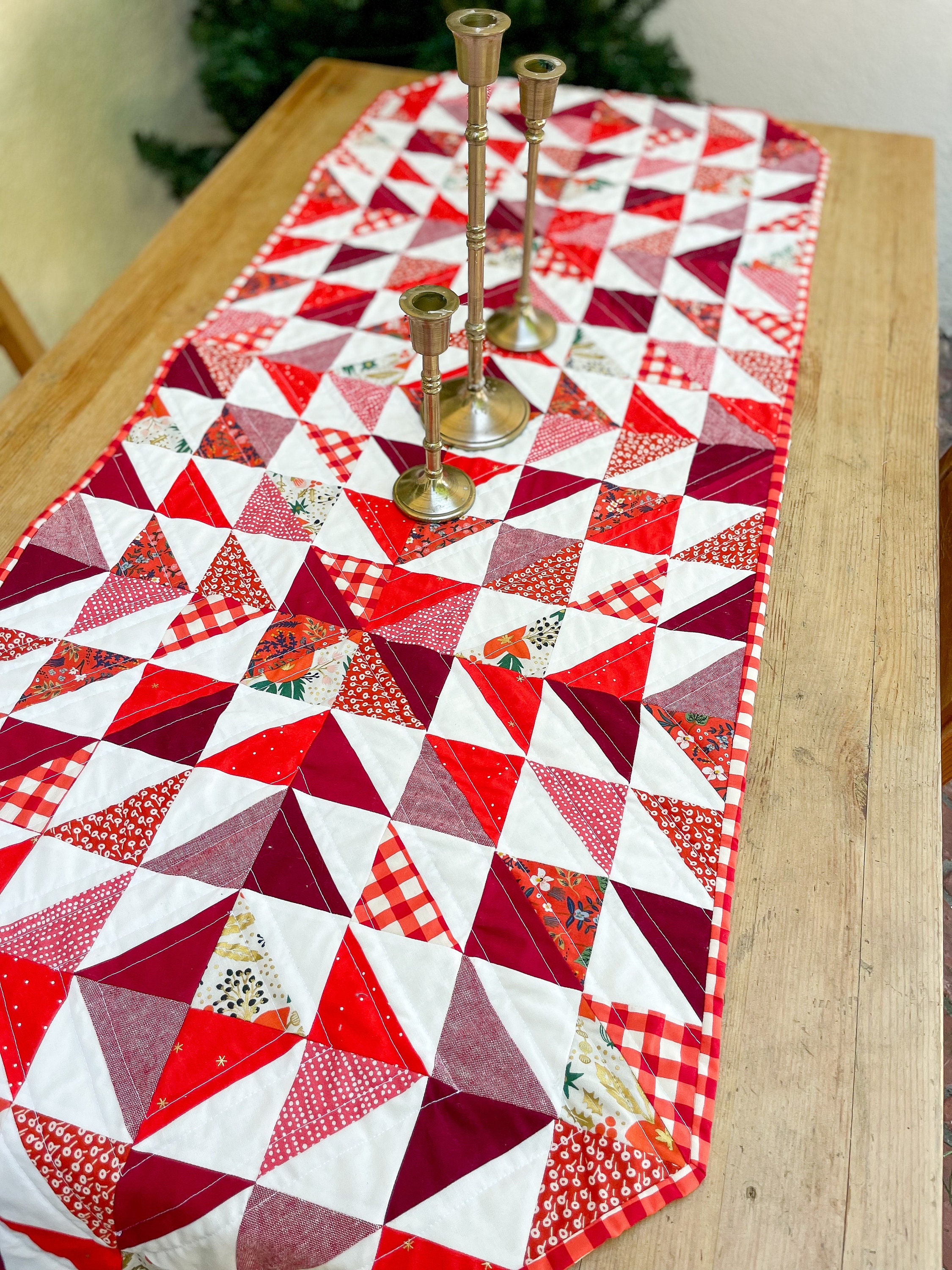 Quilted Red Holiday Table Runner Red and White Table Runner Modern ...