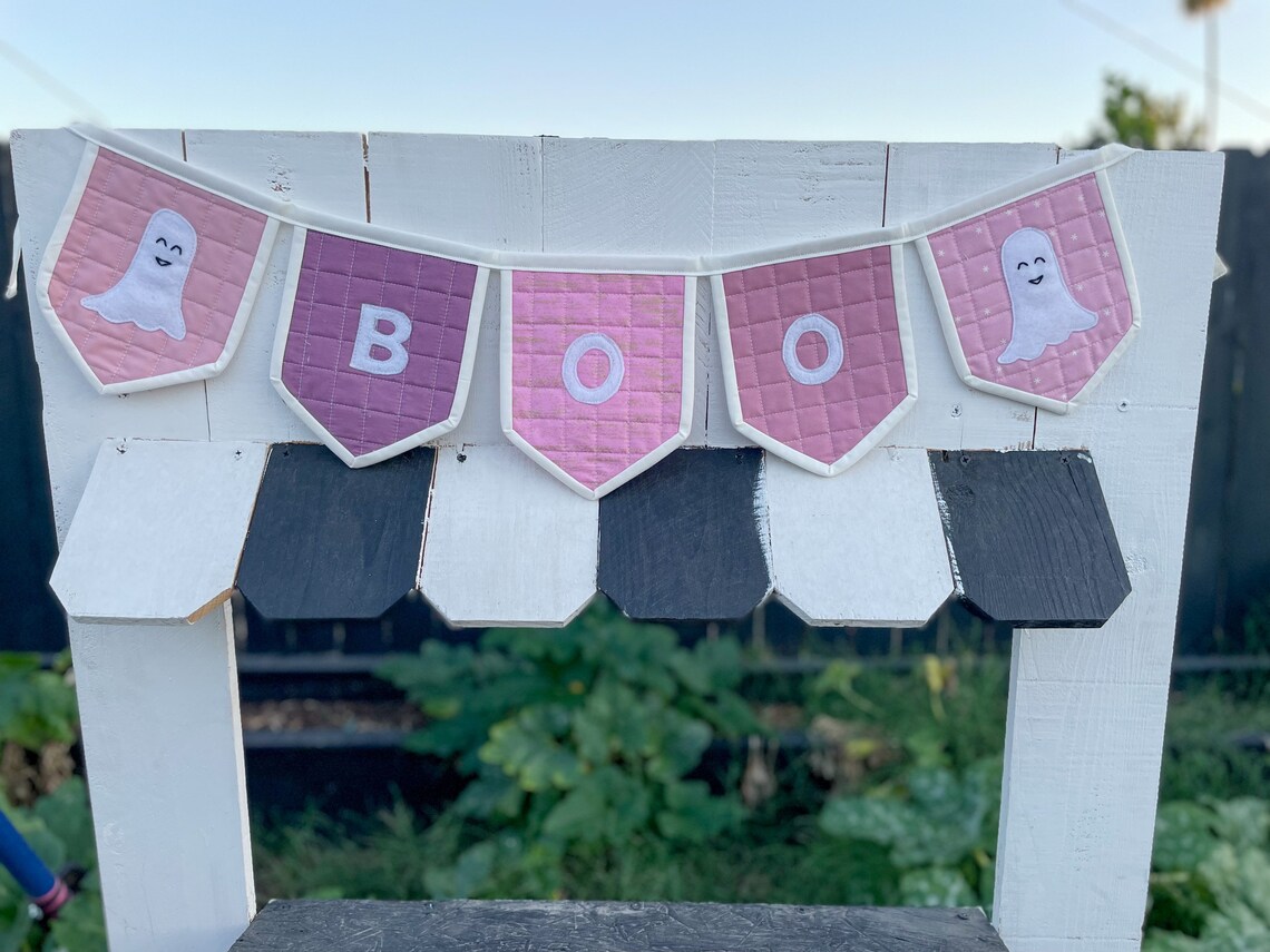 Pink and Purple Quilted Pastel Boo Banner Happy Ghost Halloween Decor ...