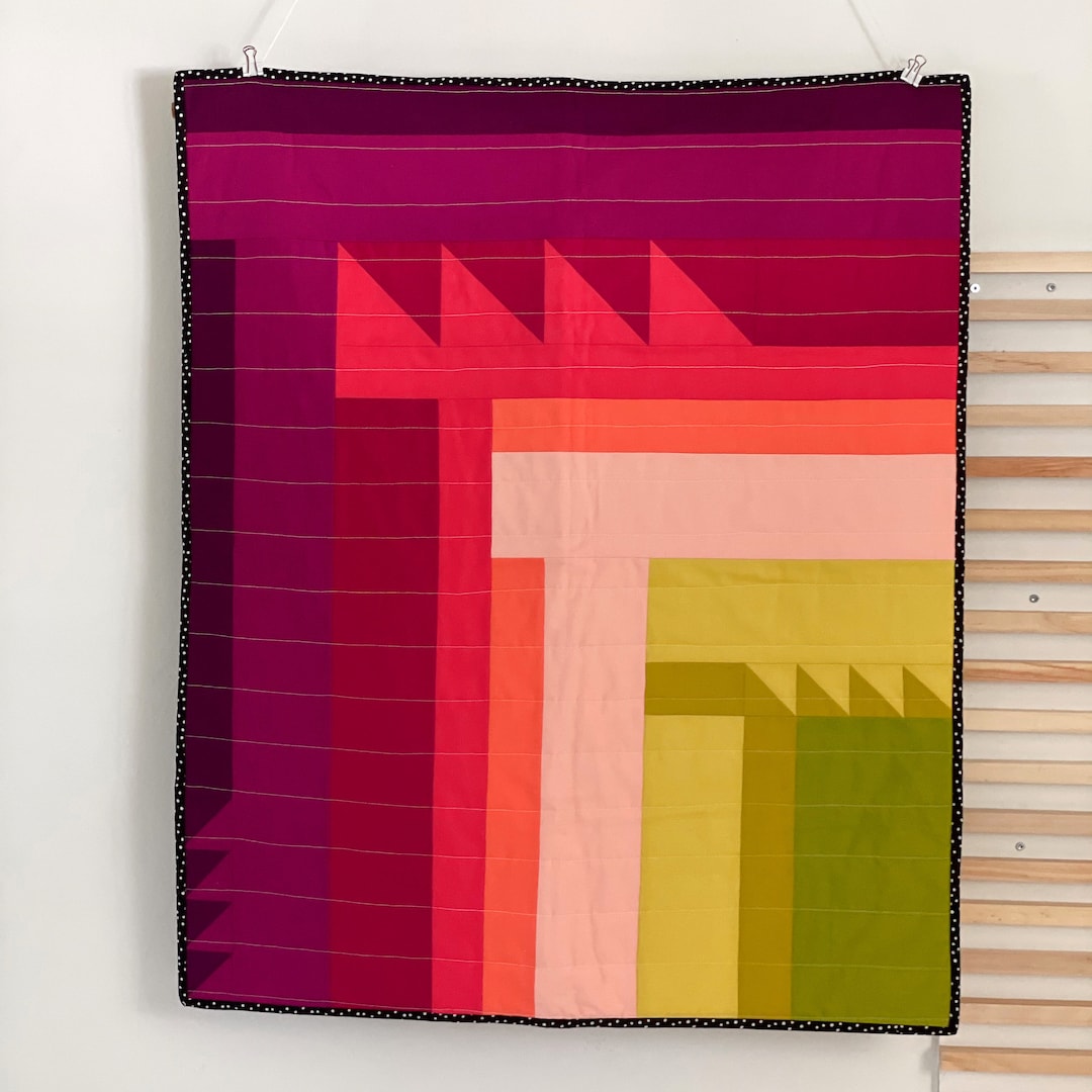 Quilted Wall Hanging | Modern Quilt | Pink and Green Quilt | Bold and ...
