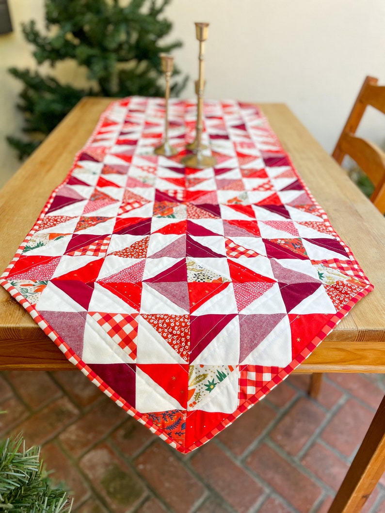 Quilted Red Holiday Table Runner Red and White Table Runner Modern ...