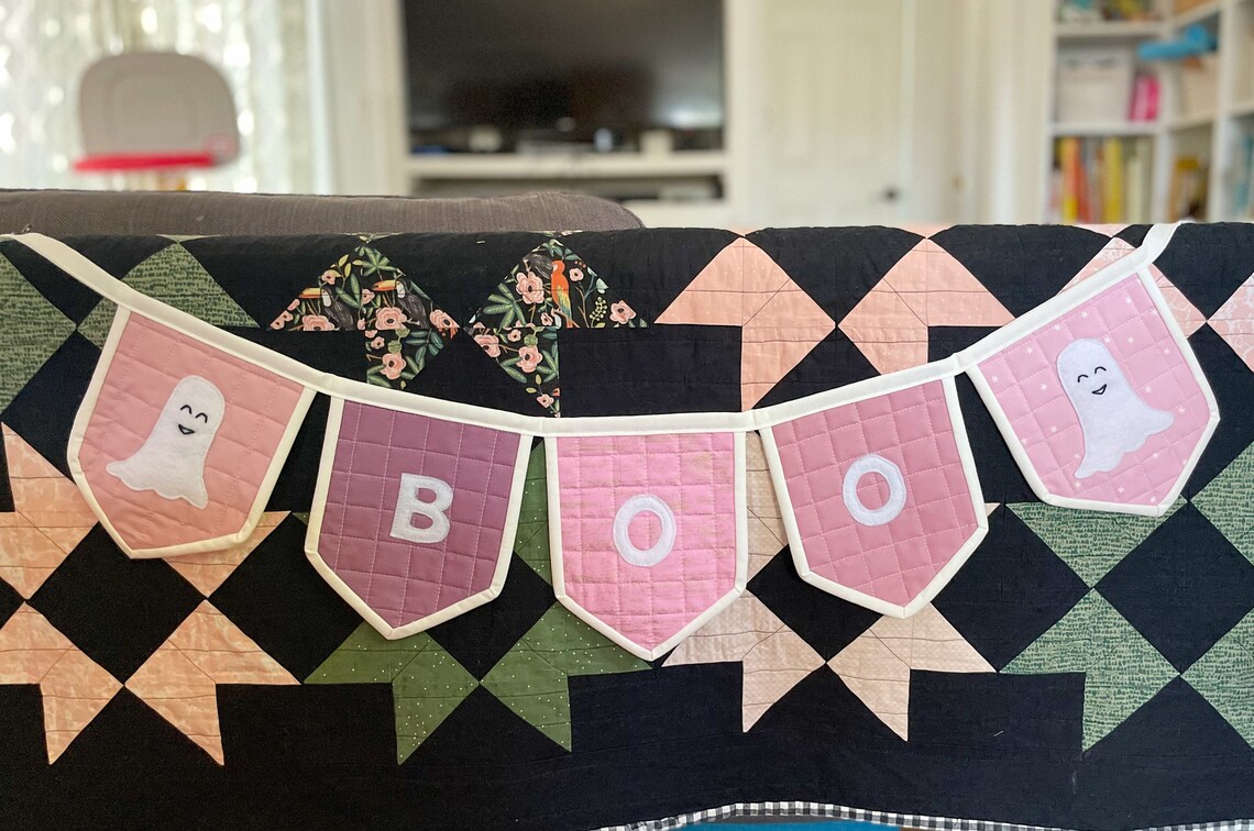 Pink and Purple Quilted Pastel Boo Banner Happy Ghost Halloween Decor ...