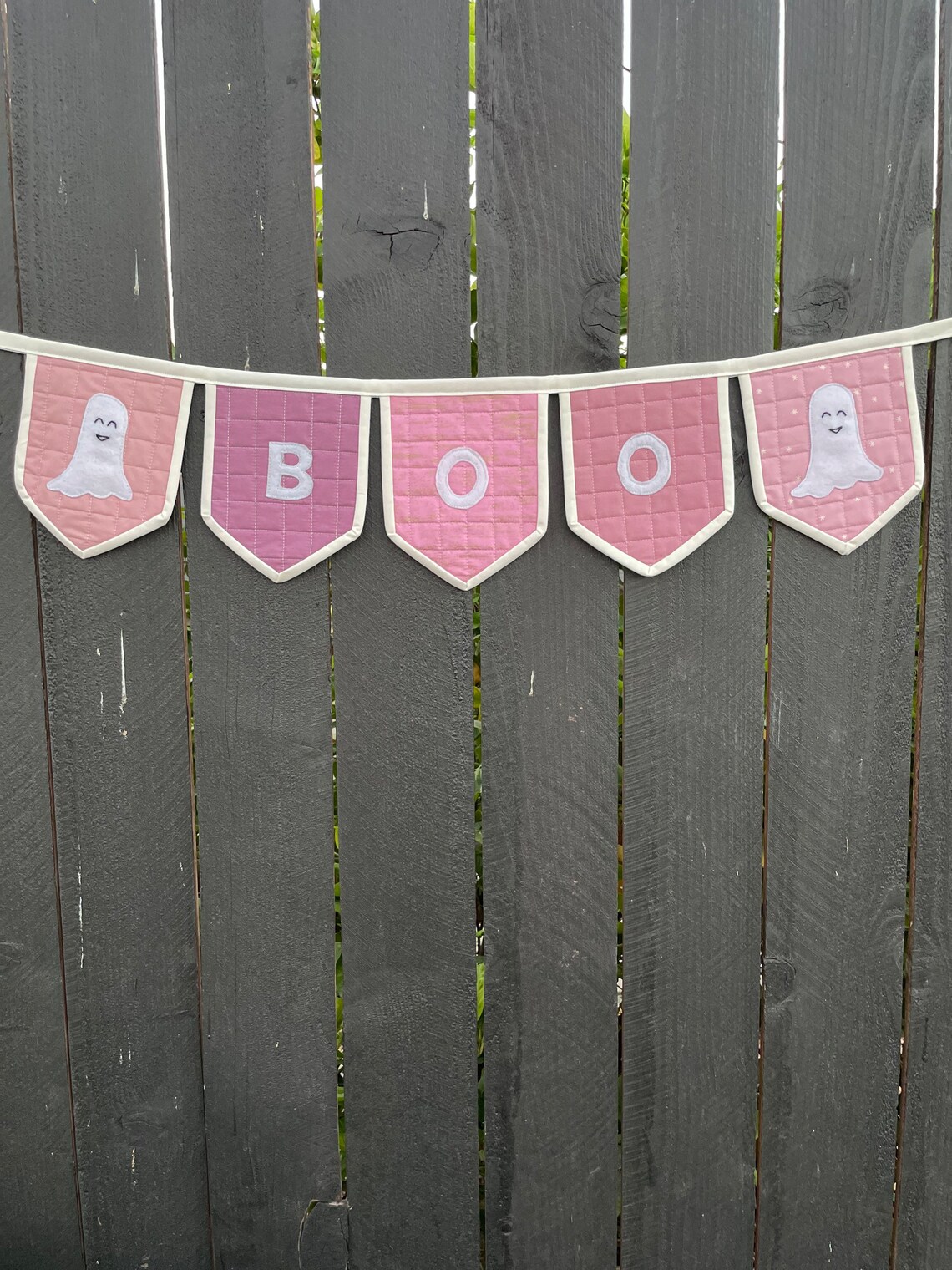 Pink and Purple Quilted Pastel Boo Banner Happy Ghost Halloween Decor ...