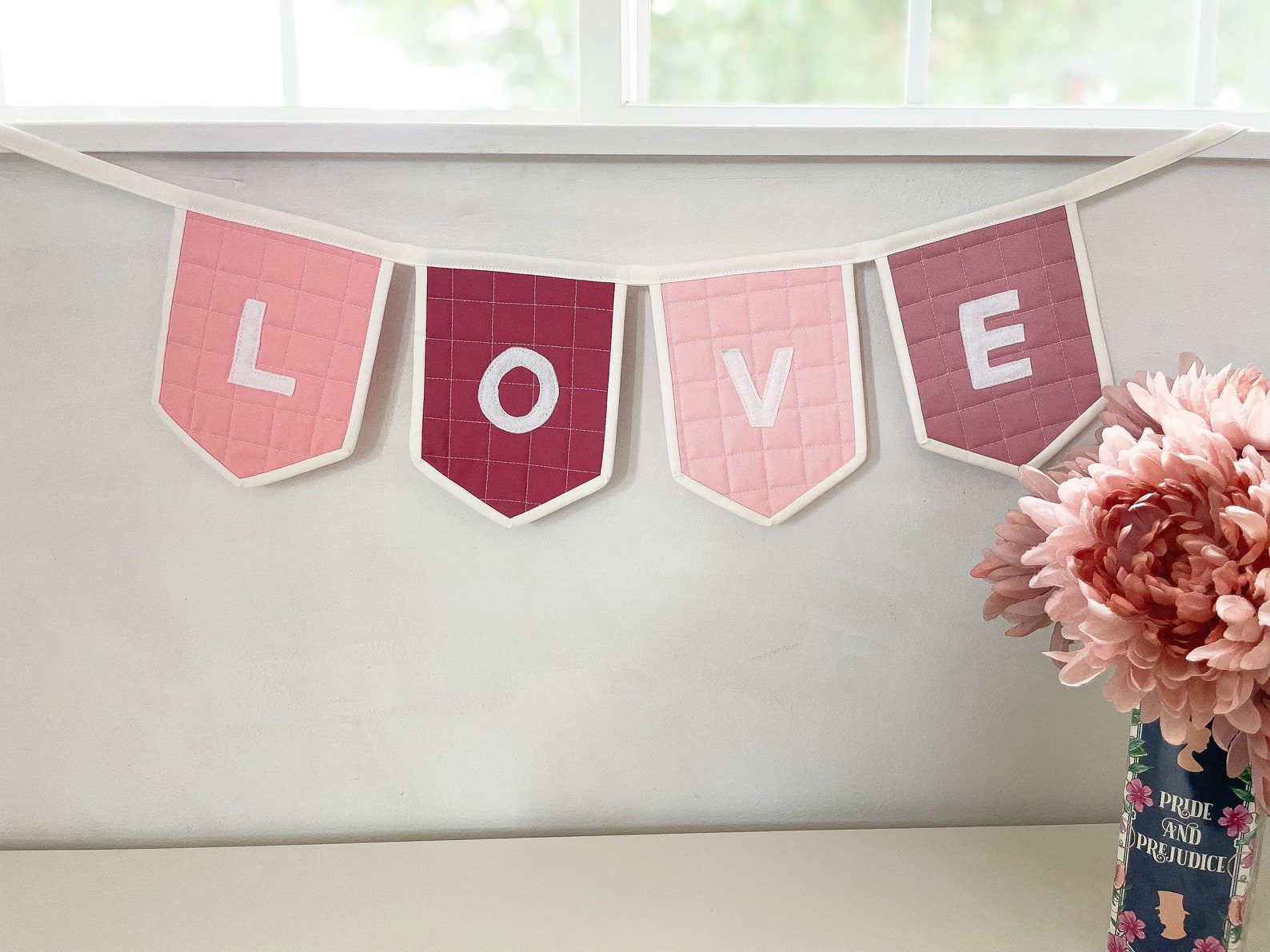 Pink and Purple Quilted Valentine Banner Valentine Decor Modern Quilted ...