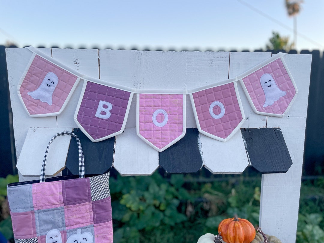 Pink and Purple Quilted Pastel Boo Banner Happy Ghost Halloween Decor ...