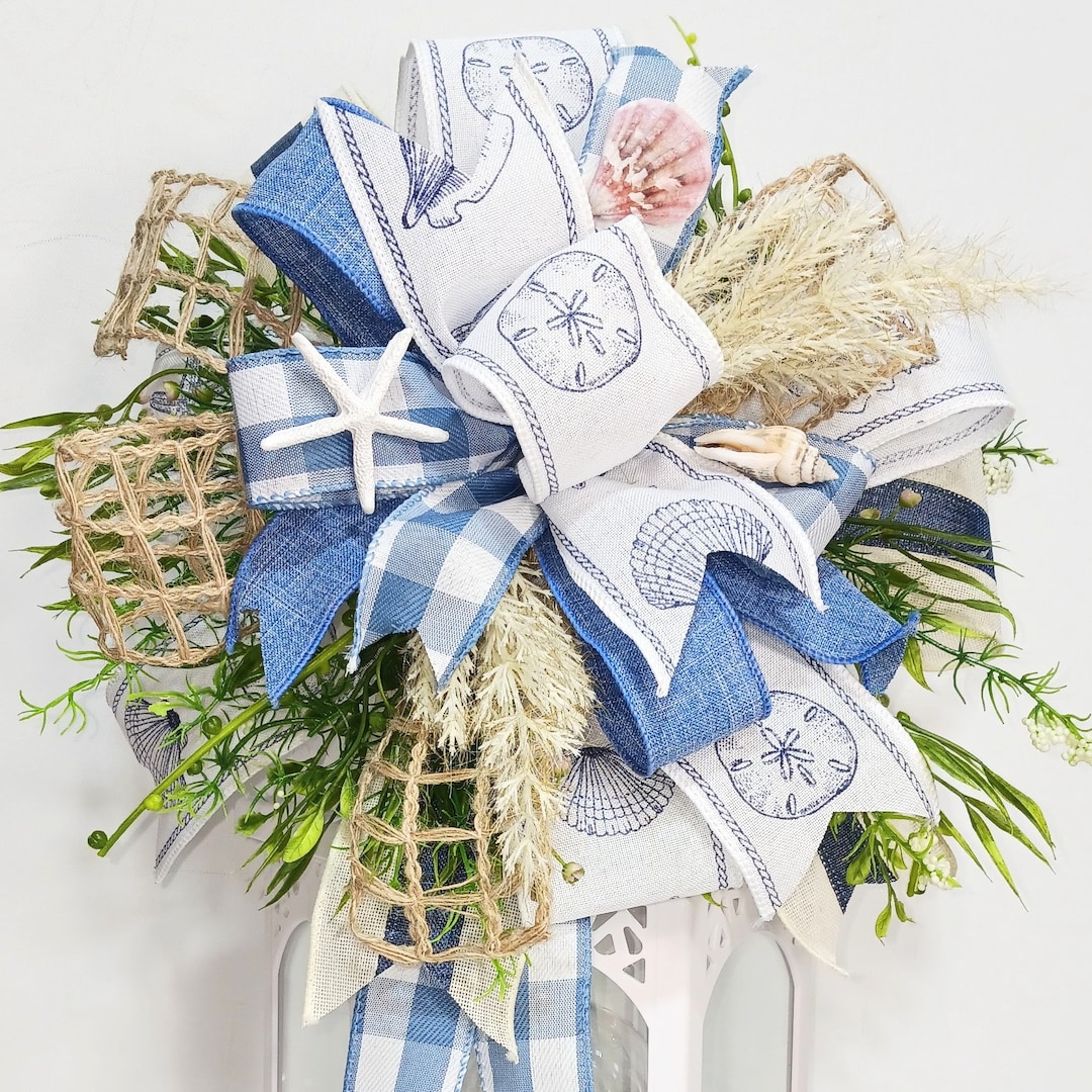 Beach Themed Lantern Swag, Lantern Topper With Sea Shells, Pampas Grass ...