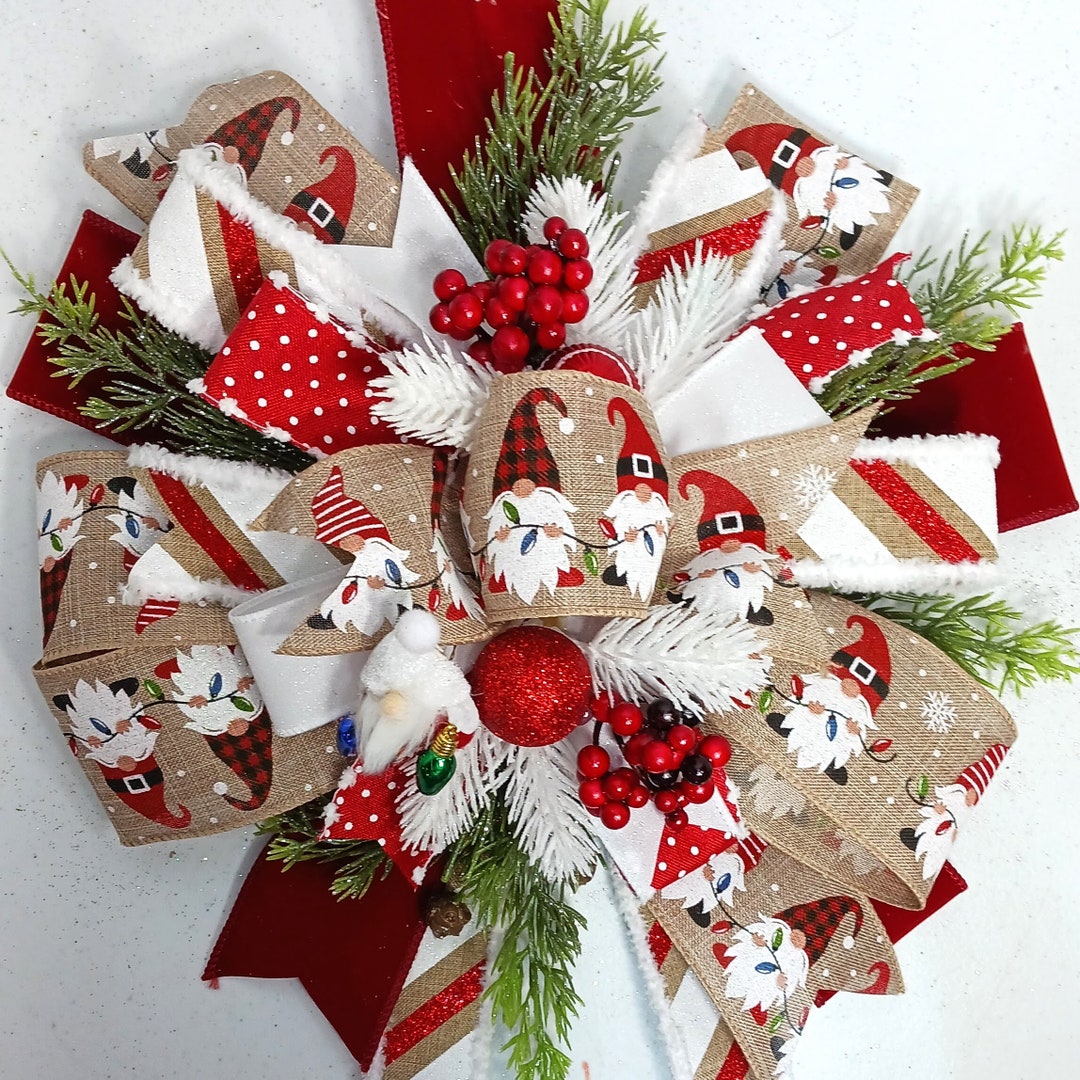 Christmas Lantern Swag, Winter Lantern Topper, Gnome Wreath Bow, Tree ...