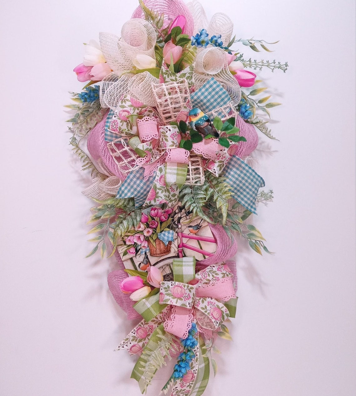 Teardrop Swag for Front Door Spring/summer Wreath Pink Tulip | Etsy