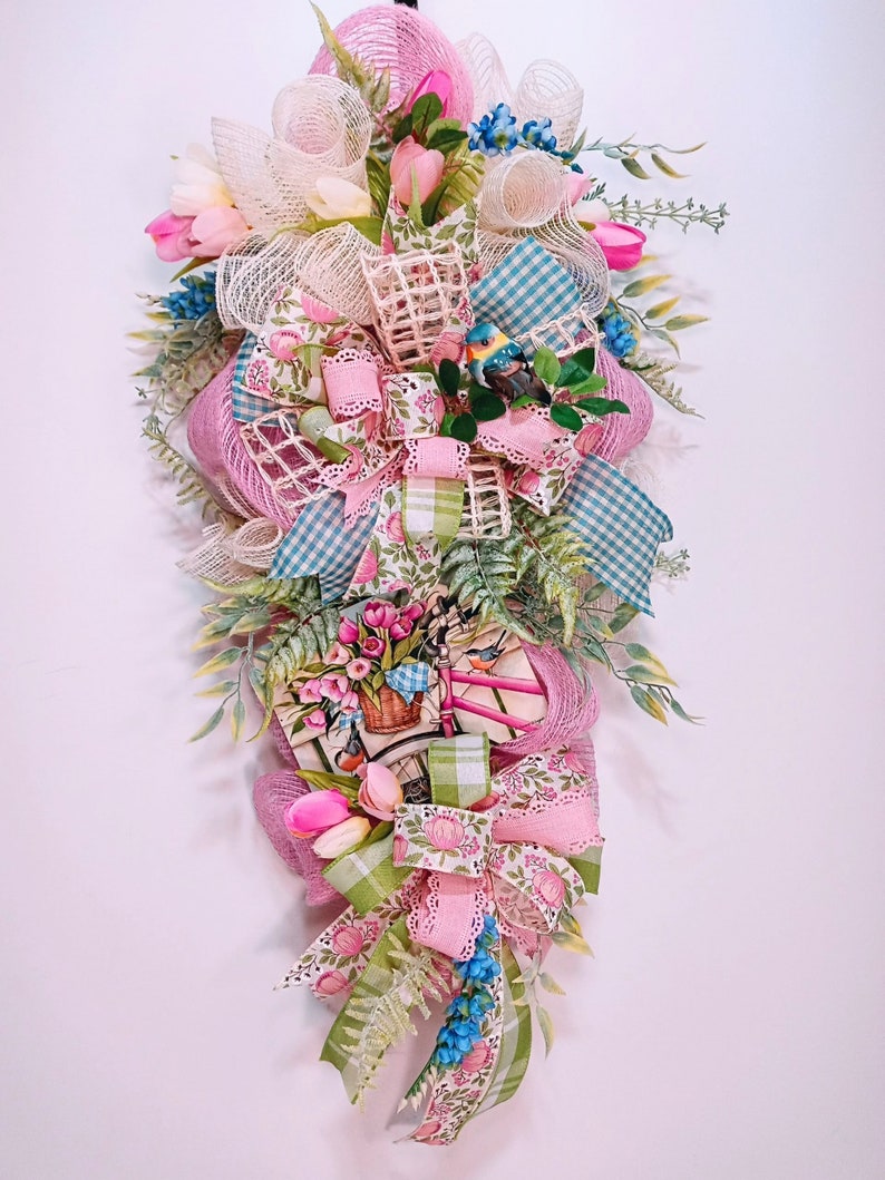 Teardrop Swag for Front Door Spring/summer Wreath Pink Tulip - Etsy