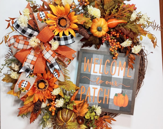 Sunflower Fall Welcome Wreath for Front Door, Buffalo Plaid Décor With ...