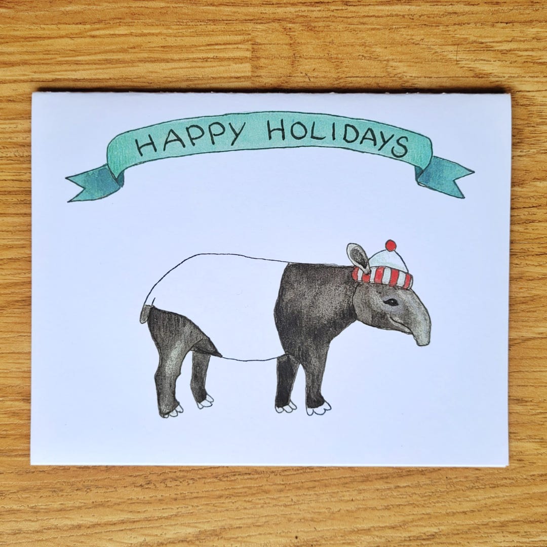 Tapir Greeting Card, Tapir in a Toque, Holiday Card, Seasons Greetings ...