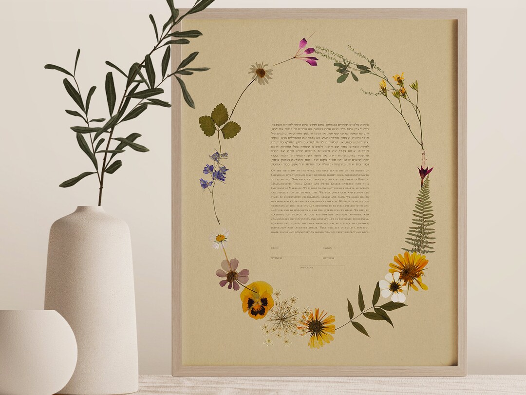 Pressed Flower Ketubah, Floral Ketubah, Botanical Ketubah, Simple Ketubah, Ketubot, Ketubah ...