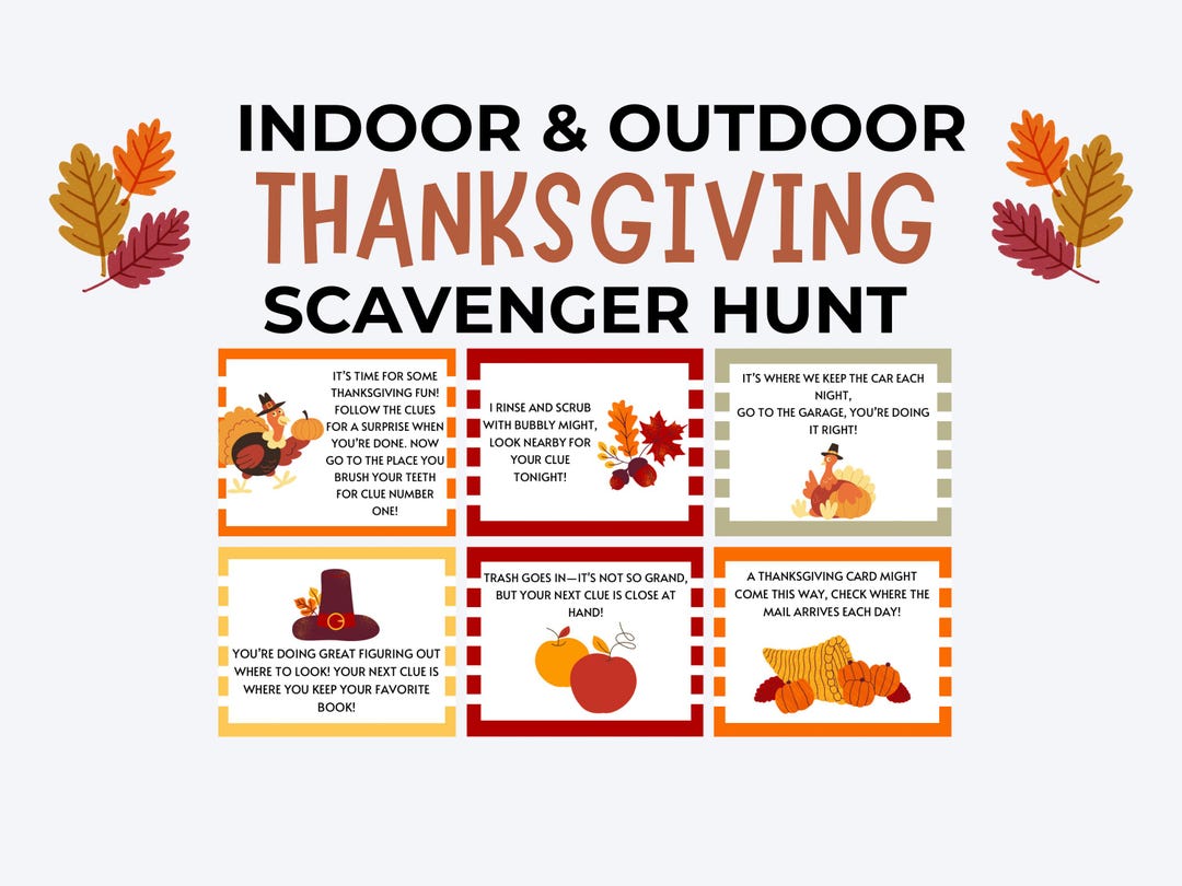 Thanksgiving Scavenger Hunt for Kids, Indoor and Outdoor Treasure Hunt ...