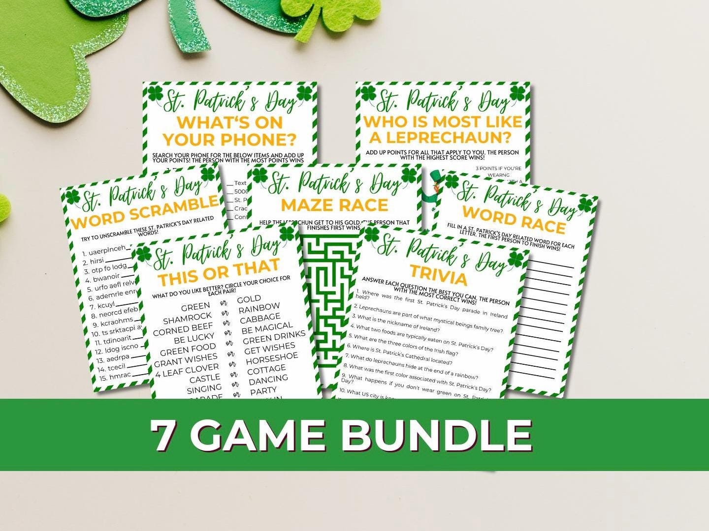 St Patricks Day Printable Games, St Patricks Day Games Bundle, St ...