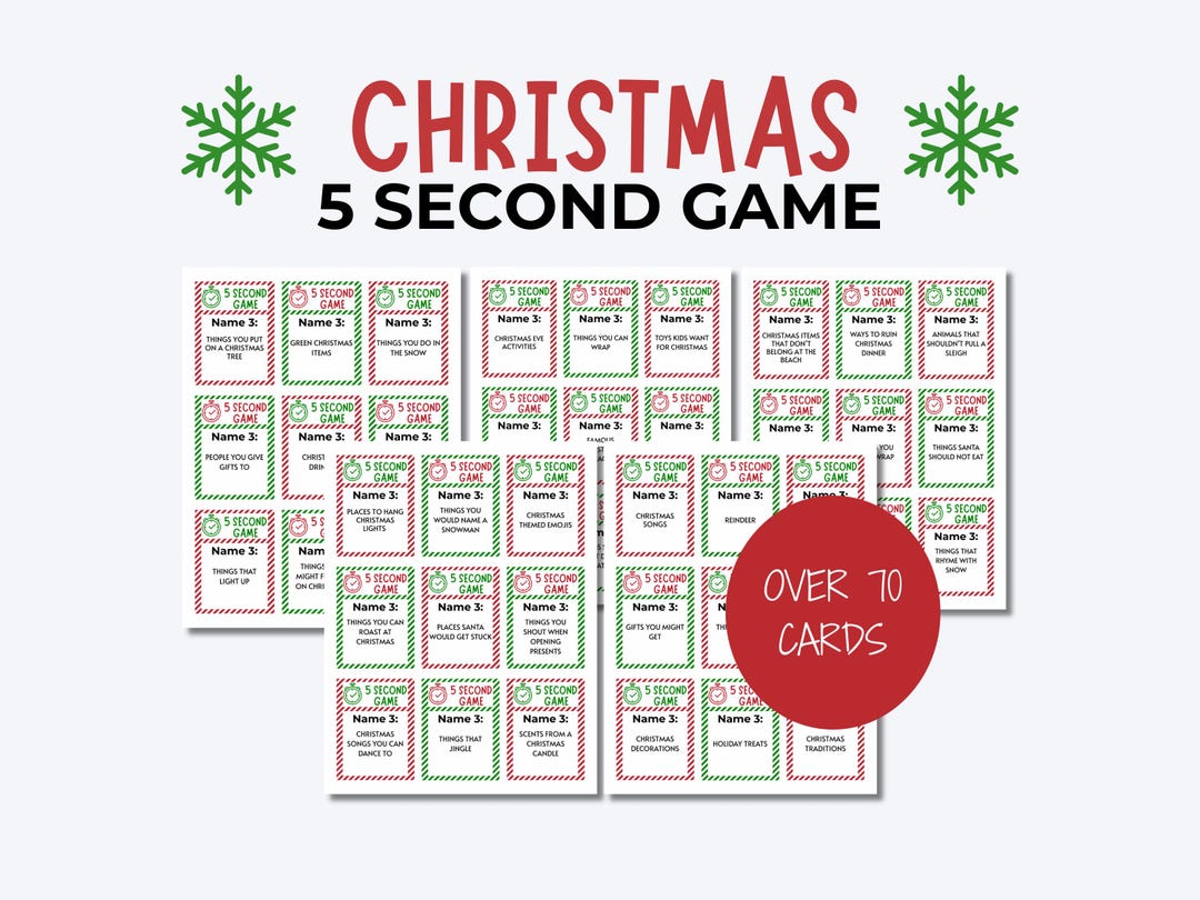 Christmas 5 Second Game, Printable Christmas Game, Holiday Family Party ...