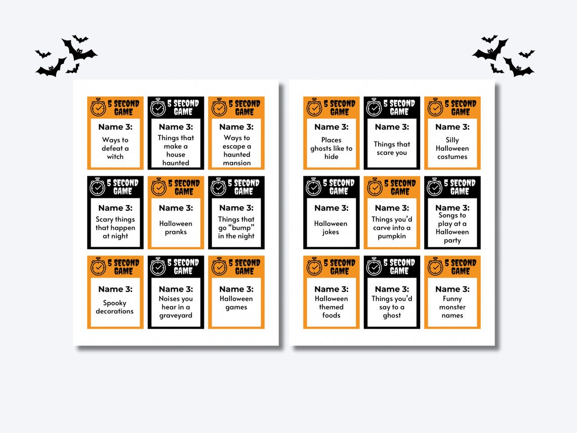 Halloween 5 Second Game, Printable Halloween Game, Halloween Party Game ...