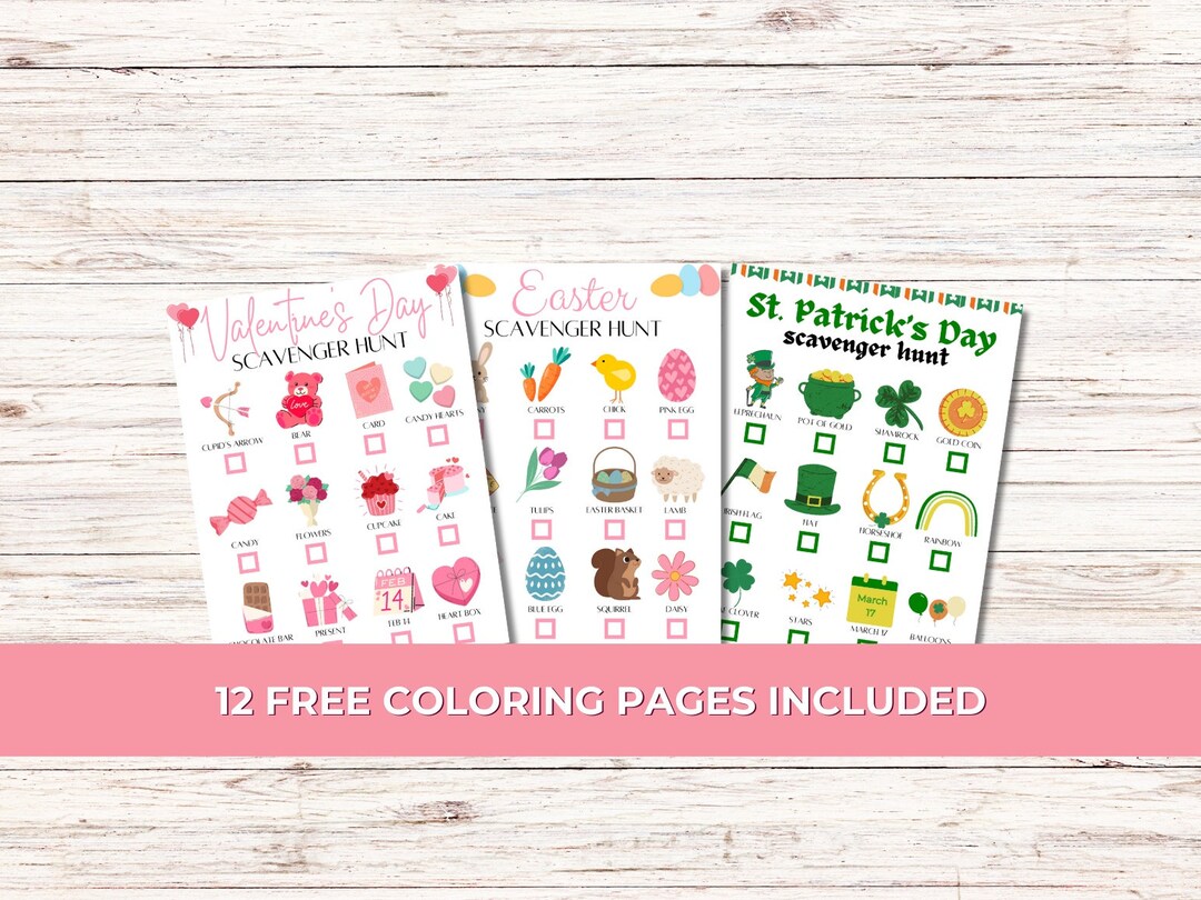 Spring Holidays Scavenger Hunt Printable Bundle for Kids, Valentines ...