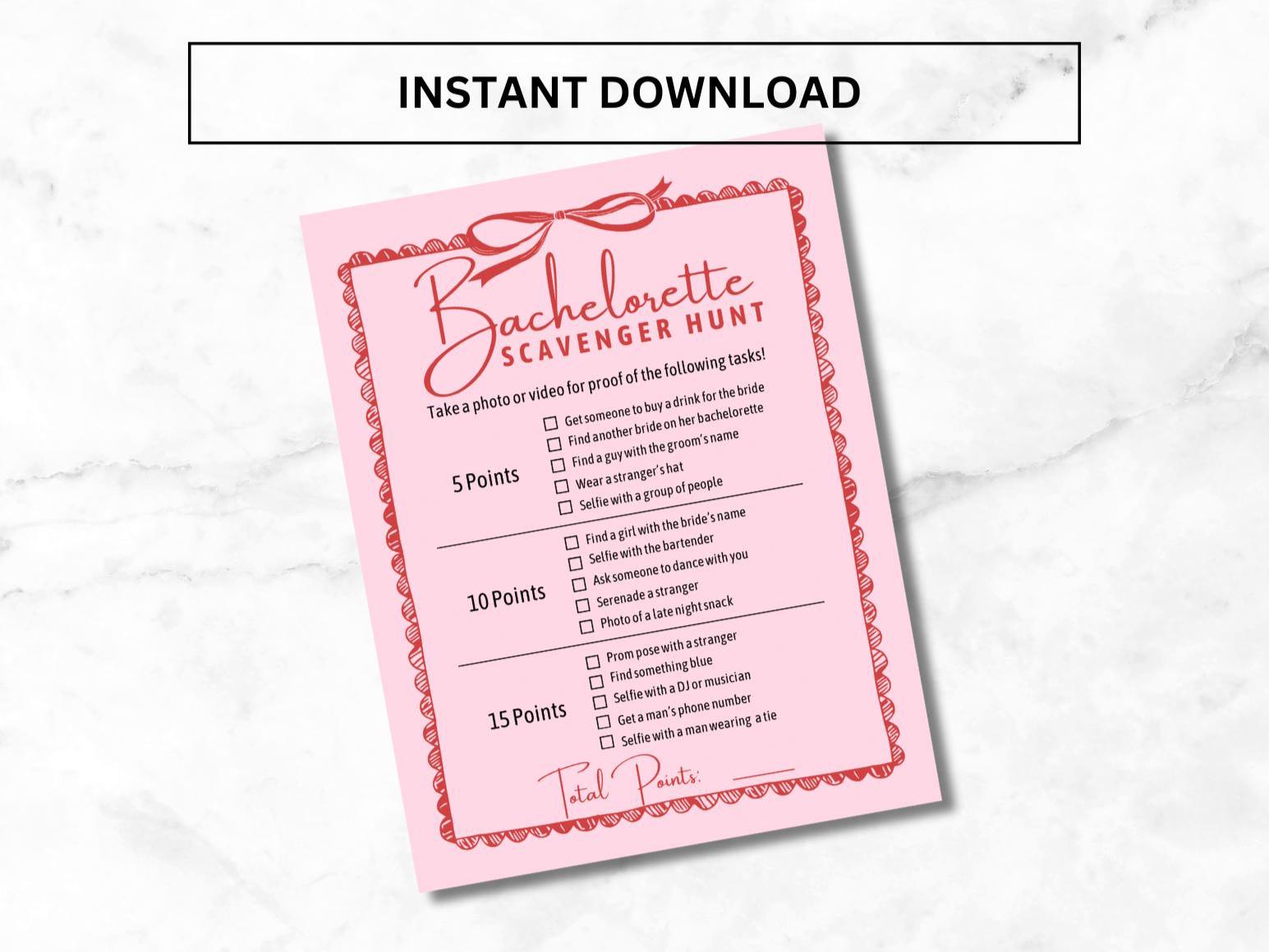 Bachelorette Scavenger Hunt Game Pink, Hen Party Game, Bachelorette ...