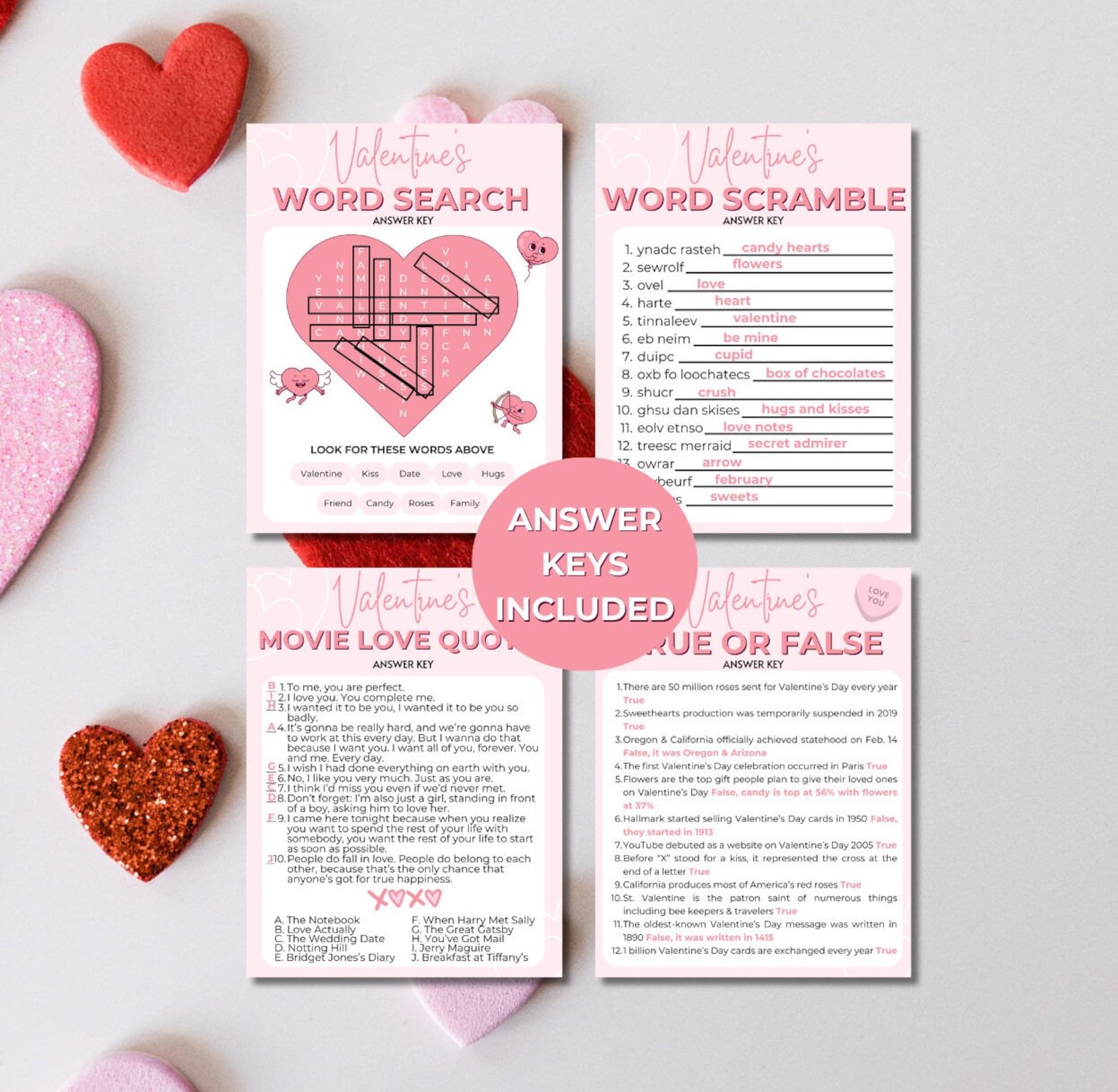 Valentines Day Printable Games Bundle, Valentines Day Games for Kids ...