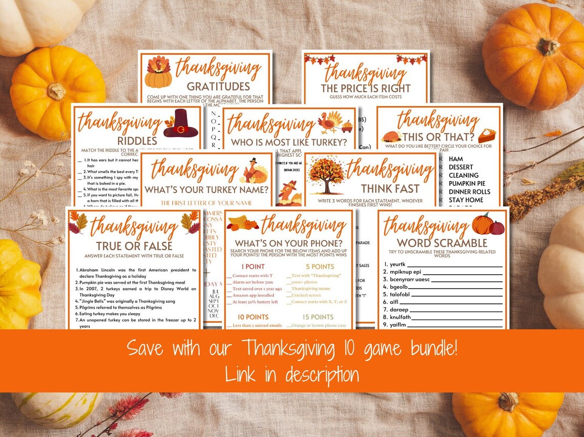 Thanksgiving Printable Games Bundle, Thanksgiving Games for Kids ...