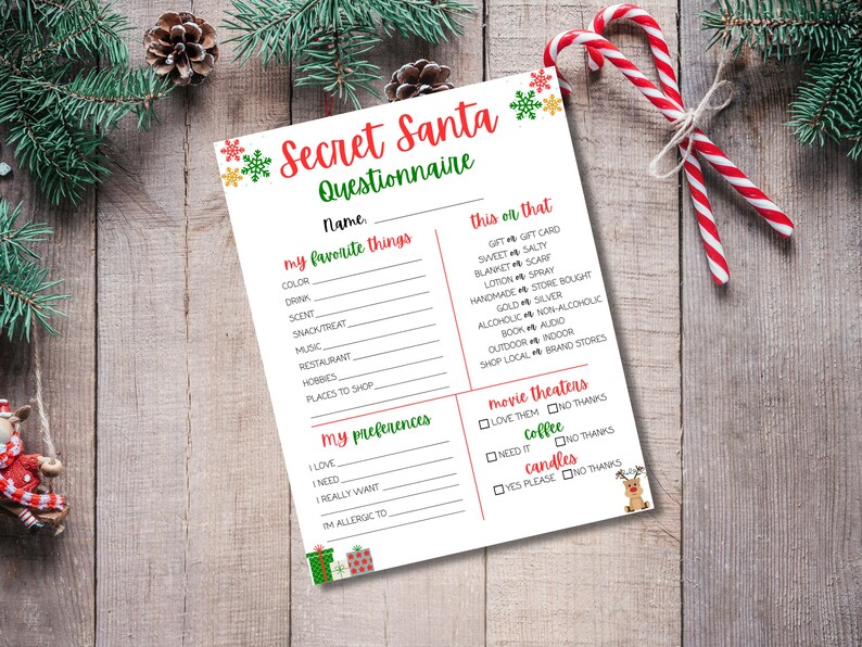 Printable Secret Santa Questionnaire, Secret Santa Gift Exchange Form ...