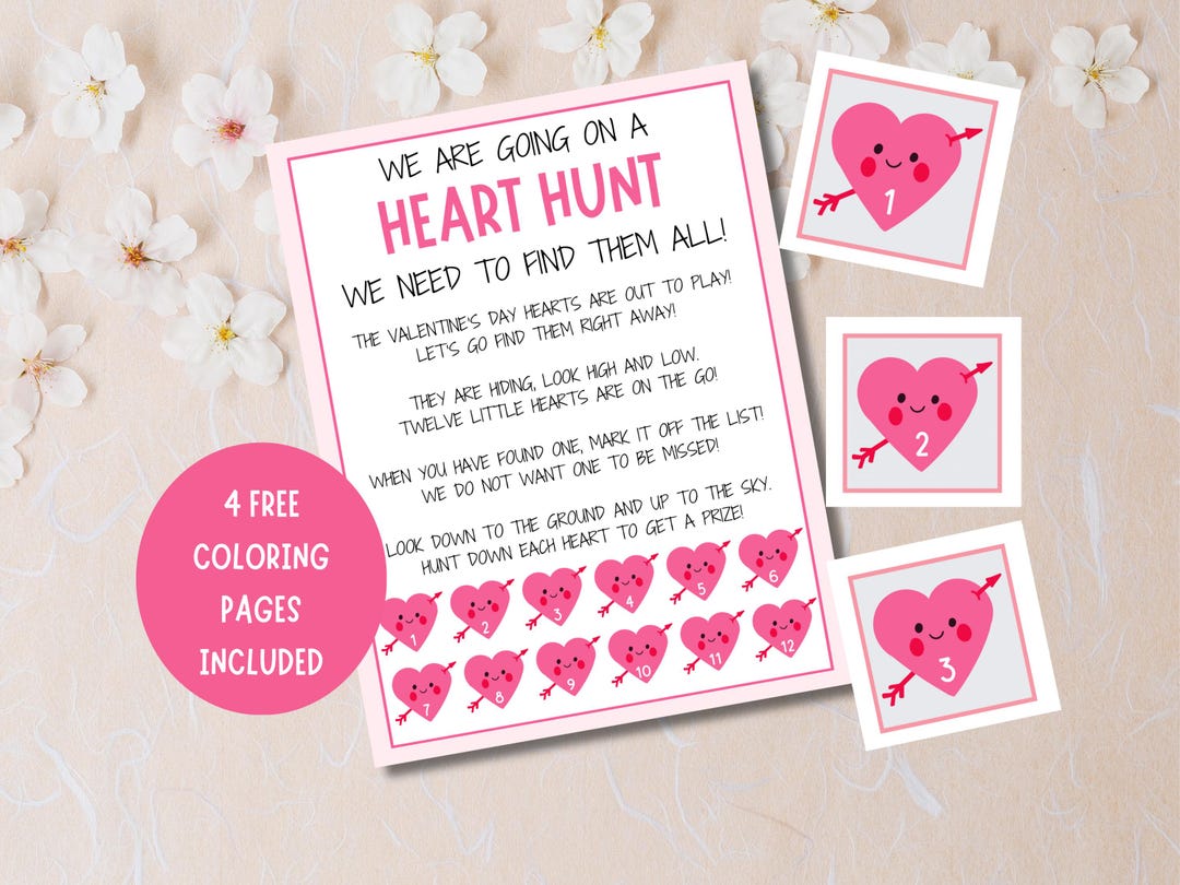Valentine’s Day Heart Scavenger Hunt Printable for Kids, Scavenger Hunt ...