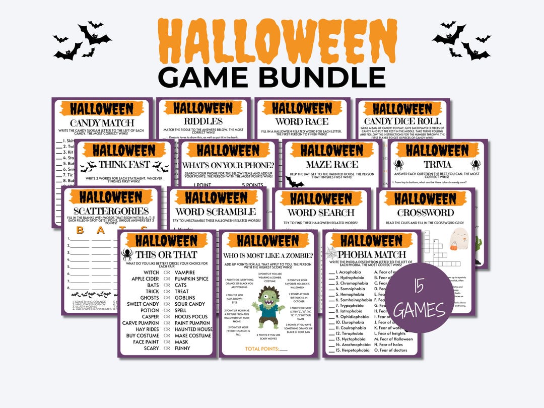 Halloween Printable 15 Game Bundle, Halloween Party Games, Halloween ...