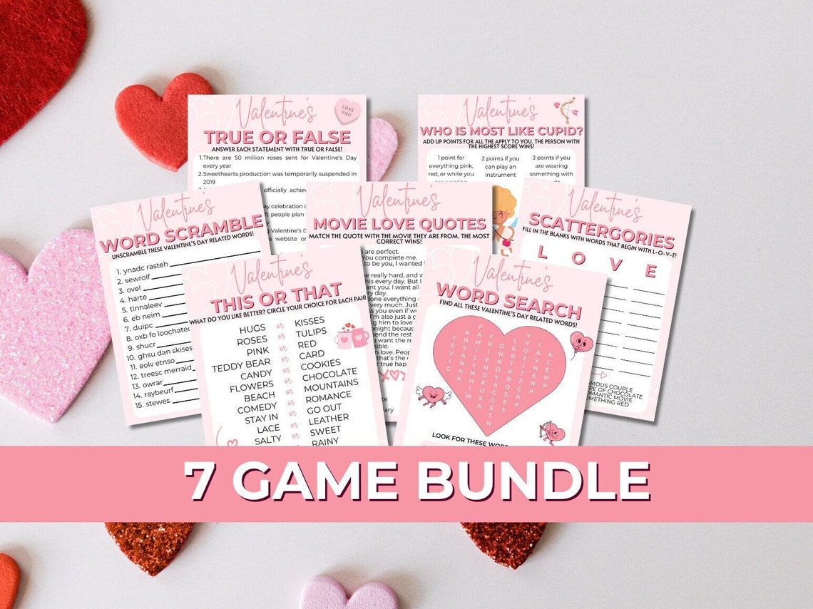 Valentines Day Printable Games Bundle, Valentines Day Games for Kids ...