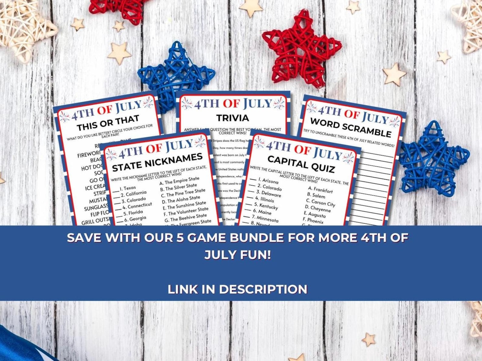 Fourth of July Printable Games, 4th of July Games Bundle, 4th of July ...