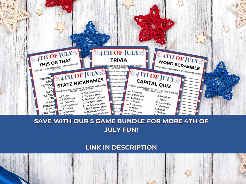 Fourth of July Printable Games, 4th of July Games Bundle, 4th of July ...