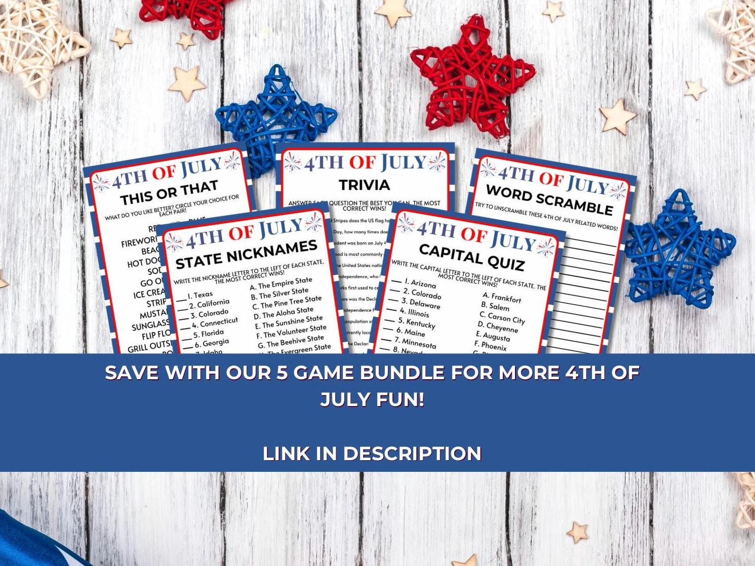 Fourth of July Printable Games, 4th of July Games Bundle, 4th of July ...