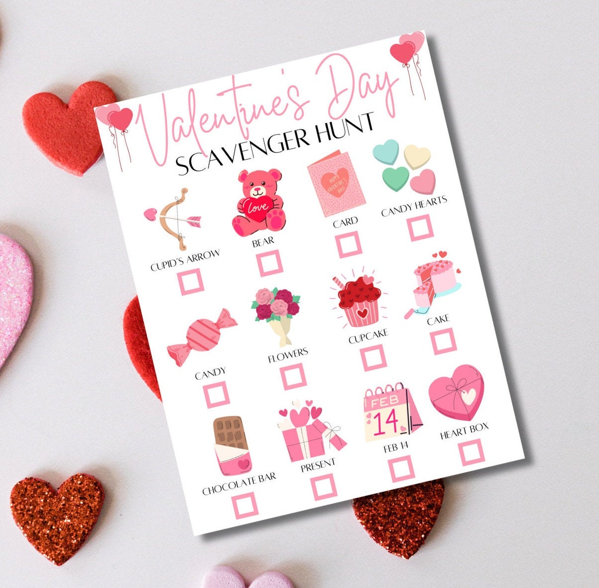 Valentines Day Scavenger Hunt Printable for Kids, Valentines Party Game ...