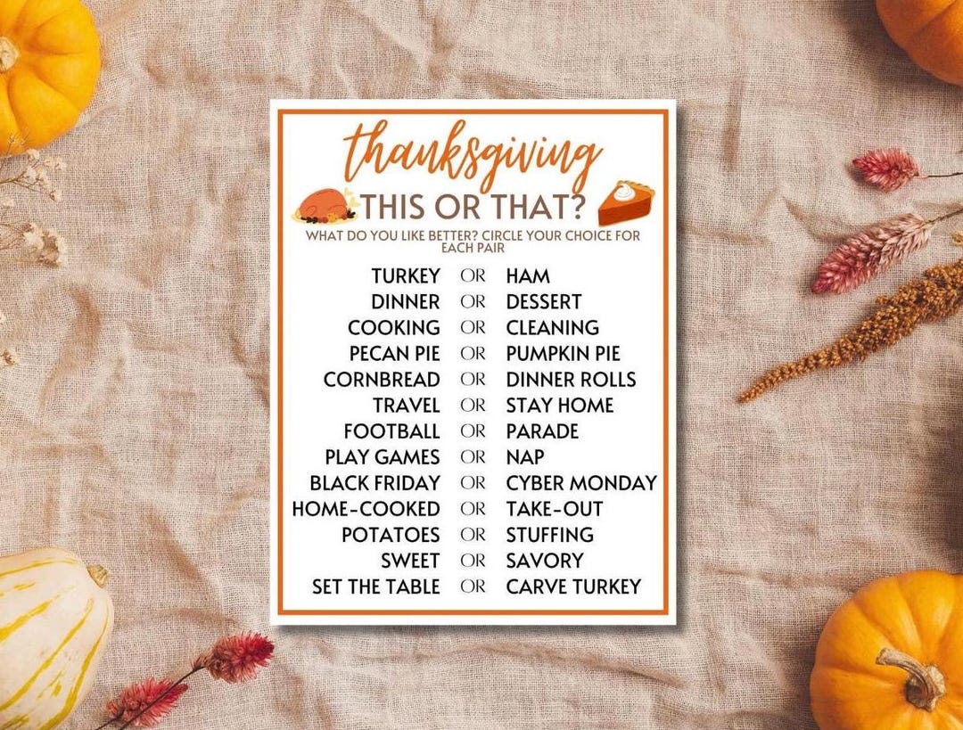 Thanksgiving This or That Game, Thanksgiving Printable Game ...